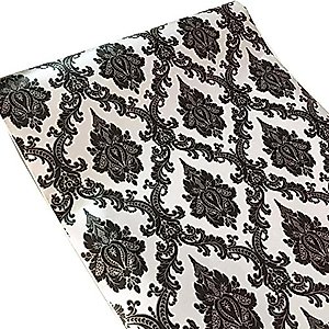 REDODECO Vintage Black Damask Adhesive Paper Shelf Liner Peel & Stick Dresser Drawer Sticker Home Deco Wallpaper 17.7inch by 100inch