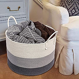 INDRESSME XXX Large Woven Rope Basket (Set of 2)-Storage Basket with Handles Decorative Hamper for Blankets Pillows or Laundry