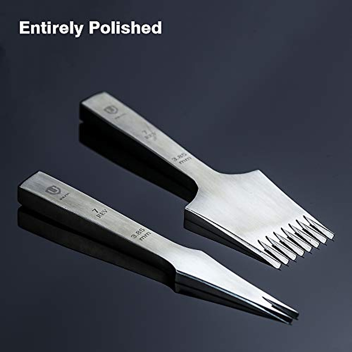 WUTA Sharp French Style Pricking Iron Leather Chisel All-Polished Punching Tool Kits,Obverse 3.85 mm 2 Teeth+8 Teeth
