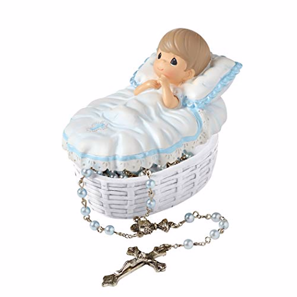 Precious Moments, Baptized In His Name Resin Box With Rosary, For Boy, 153407