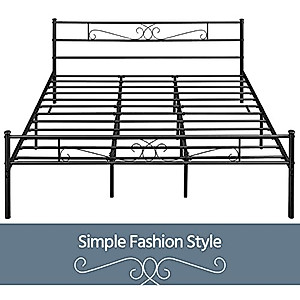 Yaheetech 13 inch King Classic Bed Metal Mattress Foundation Platform with Headboard and Footboard/No Box Spring Needed/Under Bed Storage/Strong Slat Support Black