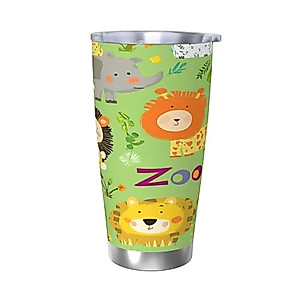AYCZN Zoo 20 OZ Tumbler Stainless Steel Travel Coffee Mug, Lion Tiger Insulated Water Bottle with Lid and 2 StrawsLeakproof Thermal Cup