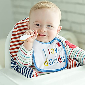 2ooya 7Pcs Cotton Waterproof Baby Bibs Adjustable Hook Loop Closure Infant Bib Unisex Blue Newborn Babies Infant Food Bibs Keepsake Baby Gift for Drooling Feeding Eating Teething, 6-12 Months