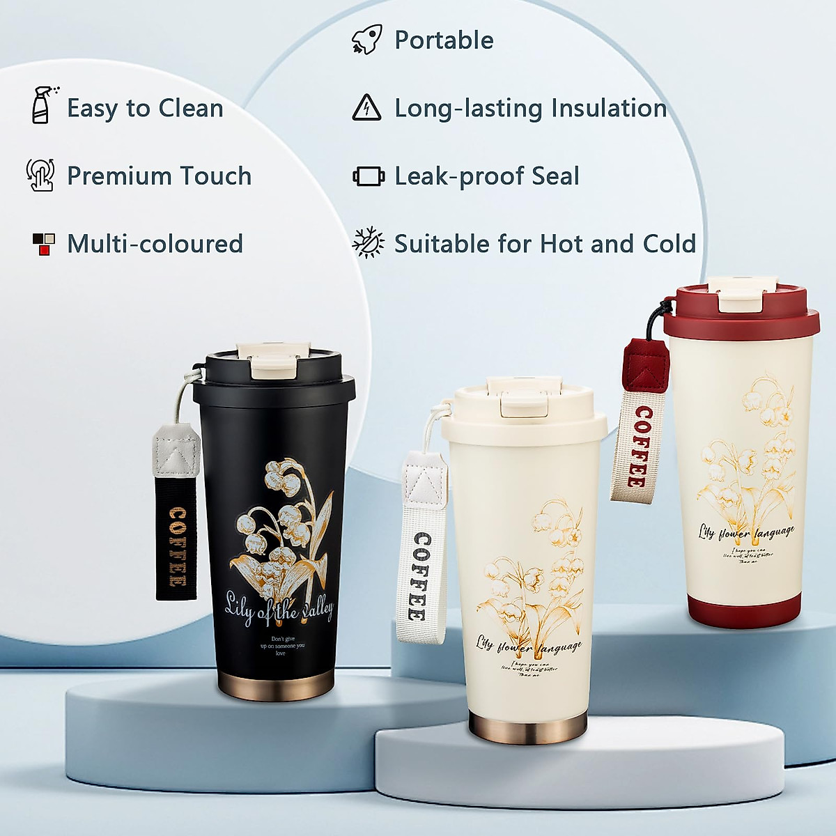 Simcat Coffee Tumblers 316 Ceramic-Lined Insulated Stainless Steel Travel Coffee Mug Leak Proof 17oz Coffee Tumblers with Lid and Straw for Keep Hot/Ice Coffee,Tea (White)