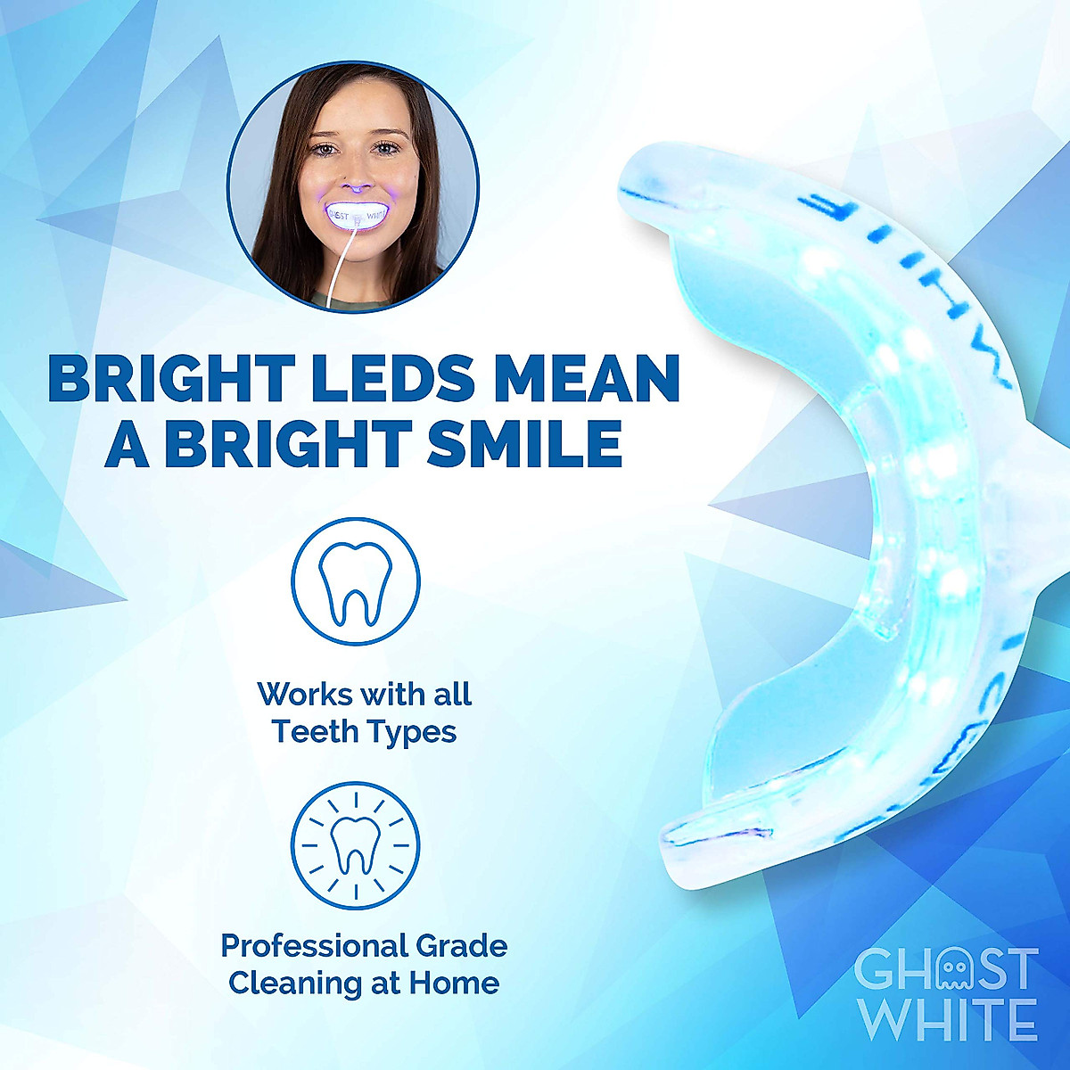Ghost White Teeth Whitening Kit - Professional LED Light for Whiter Teeth Without Sensitivity, Includes 3 Smart Teeth Whitening Gel Refill Pens, Whitens in Less Than 10 Minutes