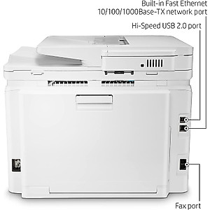 HP Laserjet Pro MFP M283cdw Wireless Ethernet All-in-One Color Laser Printer, White - Print Scan Copy Fax - 22 ppm, 2.7" Display, 600 x 600 dpi, 8.5 x 14, 50-Sheet ADF, Auto Duplex Printing