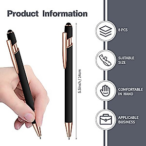8 Pieces Ballpoint Pen with Stylus Tip Black Ink 2 in 1 Stylus Metal 1.0 mm Medium Point Smooth Pen Rainbow Colorful Rubberized Ballpoint Pen for Touch Screen Tablet (Rose Gold, Black)