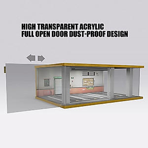 Display Case for Cars with Acylic Cover and LED Lighting for 1/24 Scale Diecast Car, Lego Cars Speed Champions 76908 76907 76901 76910 76909 76895, Model Cars, 3 Parking Space (Route 66)