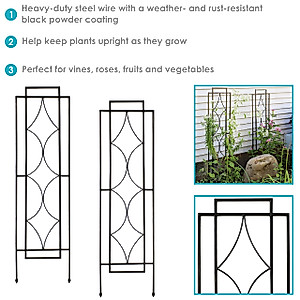 Sunnydaze 2-Piece Chic Diamonds Design Garden Trellis for Climbing Plants Set - Metal Decorative Outdoor Plant and Flower Trellis - 48-Inch Tall Each - Black