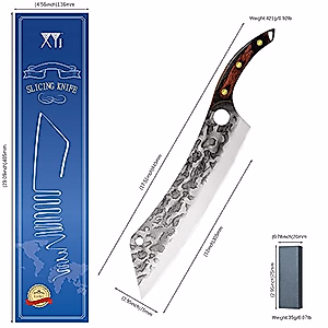 XYJ Full Tang 12 Inch Long Knife Finger Hole Design Stainless Steel Extra Long Blade Ergonomic Wood Handle Japanese Chef Vegetable Knife For Cutting Cake Watermelon Brisket