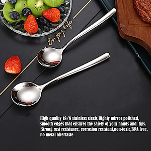 Siaiqiang Large Round Soup Spoons,4 pack Premium 18/8 Stainless Steel Korean Spoons with Long Handles,7.9''Long Tablespoon,Asian Soup Spoon Serves of coffee,desserts,salads(Silver)