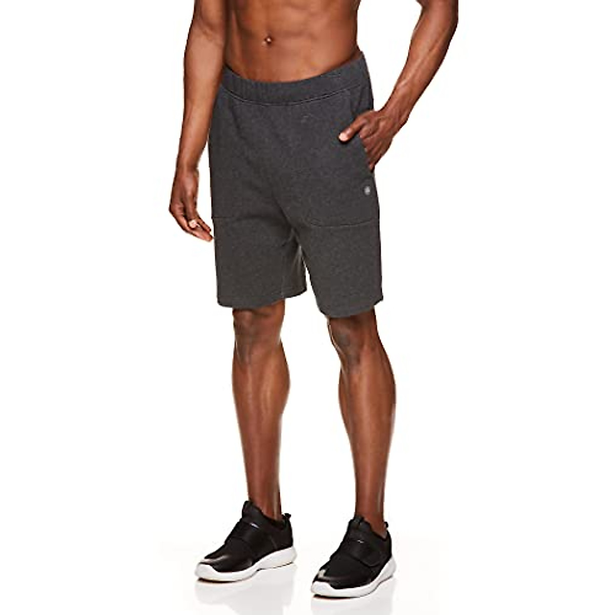 Gaiam Men's French Terry Yoga Shorts - Athletic Gym and Running Sweat Short with Pockets - Synergy Black Heather, Medium