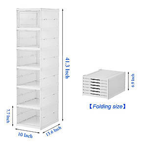 NATGIFT Foldable Shoe Rack Collapsible Storage Box Size up to 14, Stackable Plastic Bins Tote with Lids Organizing Installation Free Clear Dustproof 6 Layers