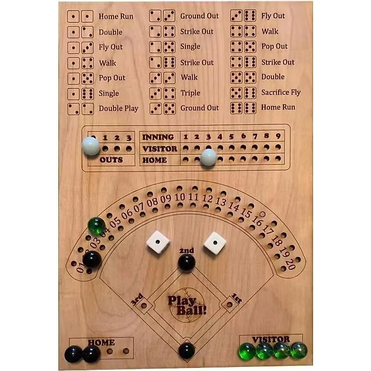 GAOMEIDA Baseball Dice Board Game Wooden Dice and Marbles Board Game Fun Baseball Board Game with dice for Kids Adults Gift,