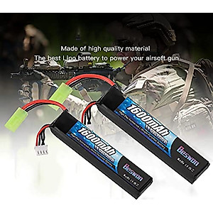 BESWON 2 Packs Airsoft Battery 11.1V Rechargeable 1600mAh 30C Lipo Battery Pack with 2S-3S Balance Charger for Airsoft Guns Rifle