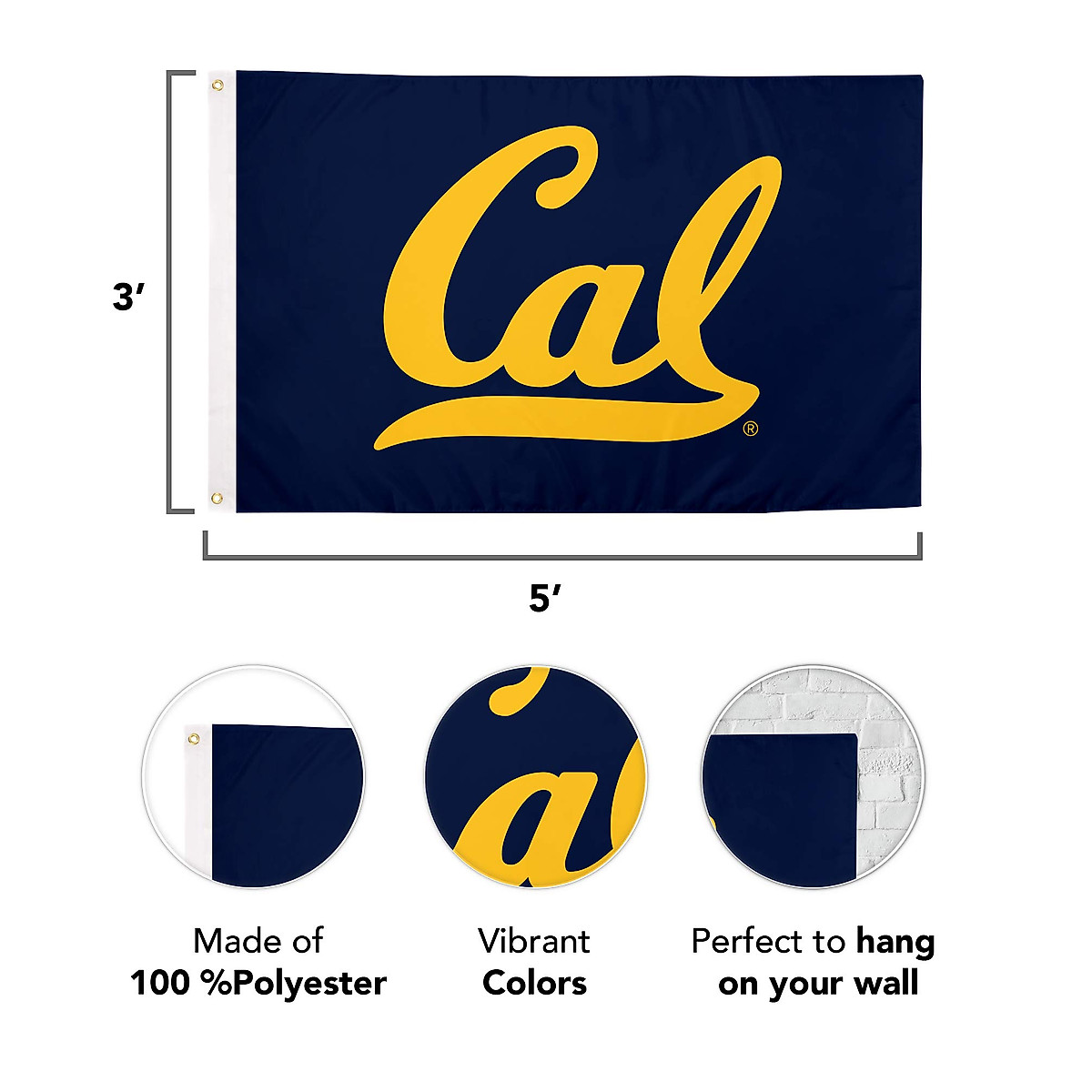 Desert Cactus University of California Berkeley UCB Flag - 3 x 5 Feet Golden Bears Banner, Indoor/Outdoor Durable Fabric, 100% Polyester Design (Style 2)