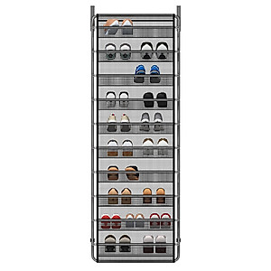 UDD Shoe Rack, 10 Tier Over The Door Shoe Organizer Shoe Shelf with Metal Hooks, Hanging Shoe Storage Rack for Closet (Gray, 10 Tier)