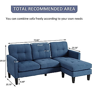 Grepatio Convertible Sectional Sofa Couch, L-Shaped Couch with Modern Linen Fabric for Small Space (Blue)