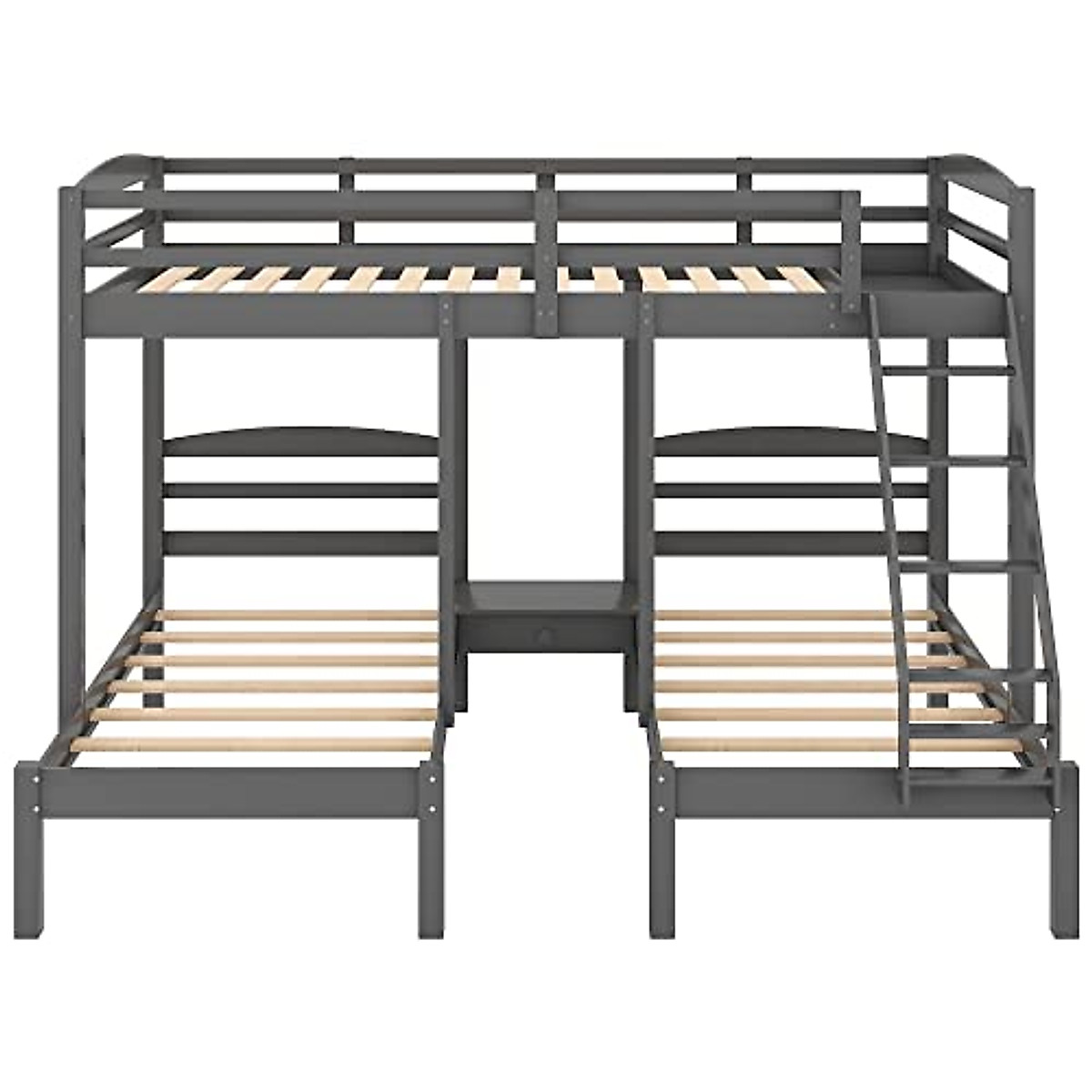 DEYOBED Full Over Twin & Twin Wooden Triple Bed Bunk Bed with Easy-Access Ladder - Functional Sleep Arrangement for Kids, Teens, Adults