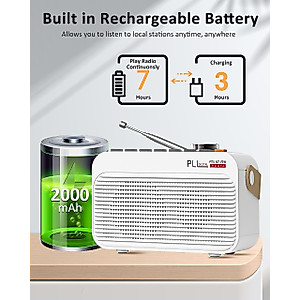 Greadio Portable Shortwave Radio with Bluetooth 5.0, Rechargeable AM FM Radio with Best Reception, TF/SD/USB Port,5W Loud Speaker,White Noise,Alarm Clock,LED Display,Earphone Jack,for Home,Office,Gift
