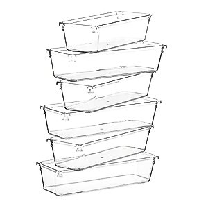 Clear Plastic Drawer Organizers Set, Organizer Trays for Kitchen Drawers Set of 6, Vanity Organizer for Bathroom, Makeup, Kitchen Utensils and Office, 9 x 3 x 2In