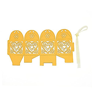 KPOSIYA 100 Pack Love Heart Laser Cut Wedding Party Favor Box Candy Bag Chocolate Gift Boxes Bridal Birthday Shower Bomboniere with Ribbons