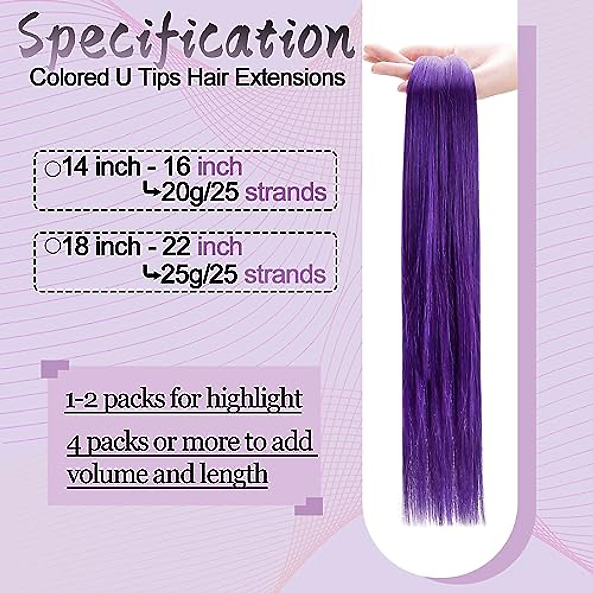 RUNATURE Bundles 16 Inch U Tip Hair Extensions Human Hair Purple and Utip Hair Extensions Human Hair Teal 20g 25 Strands