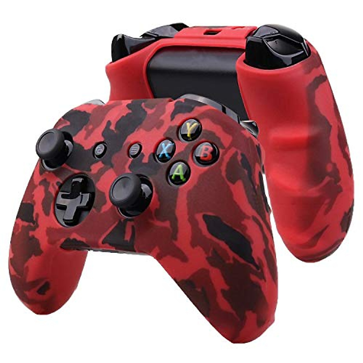Silicone Protective Skin Case for XBox One X S Controller Protector Water Transfer Printing Camouflage Cover Grips Caps,Rose Red Camo