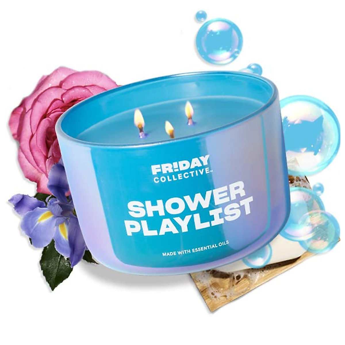Friday Collective Shower Playlist Candle, Fresh & Clean Scented, Made with Essential Oils, 3 Wicks, 13.5 oz