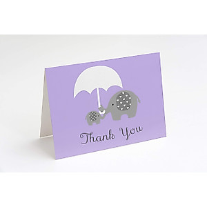 The Invite Lady Elephant Baby Shower Thank You Cards Baby Girl Baby Shower Thank You Notes Little Peanut Purple Grey Gray Hearts Baby Elephant Mommy and Me Umbrella Girls Baby Shower (24 Count)