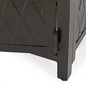 Christopher Knight Home Connie Outdoor 4 Seater Wicker Swivel Chair and Fire Pit Set, Mixed Brown + Navy Blue + Hammered Bronze