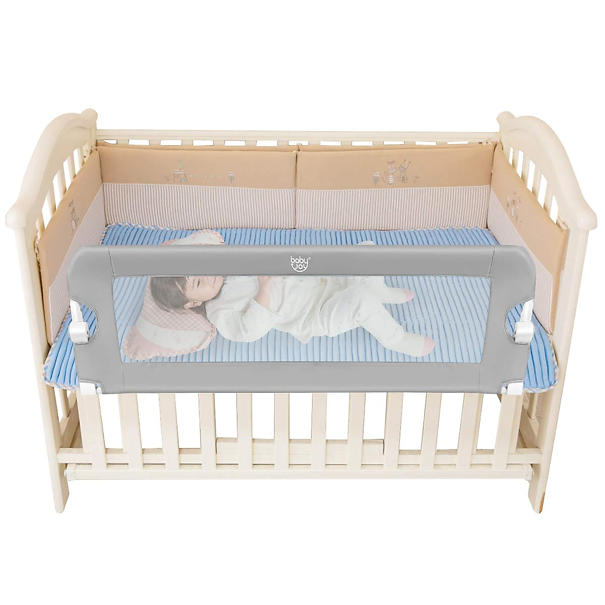 BABY JOY Double Sided Bed Rail Guard, 2 Pack, Extra Long, Swing Down for Convertible Crib, Folding Baby Safety Bedrail for Kids Twin Full Size Queen King Mattress, Rails for Toddlers (Gray, 48-Inch)