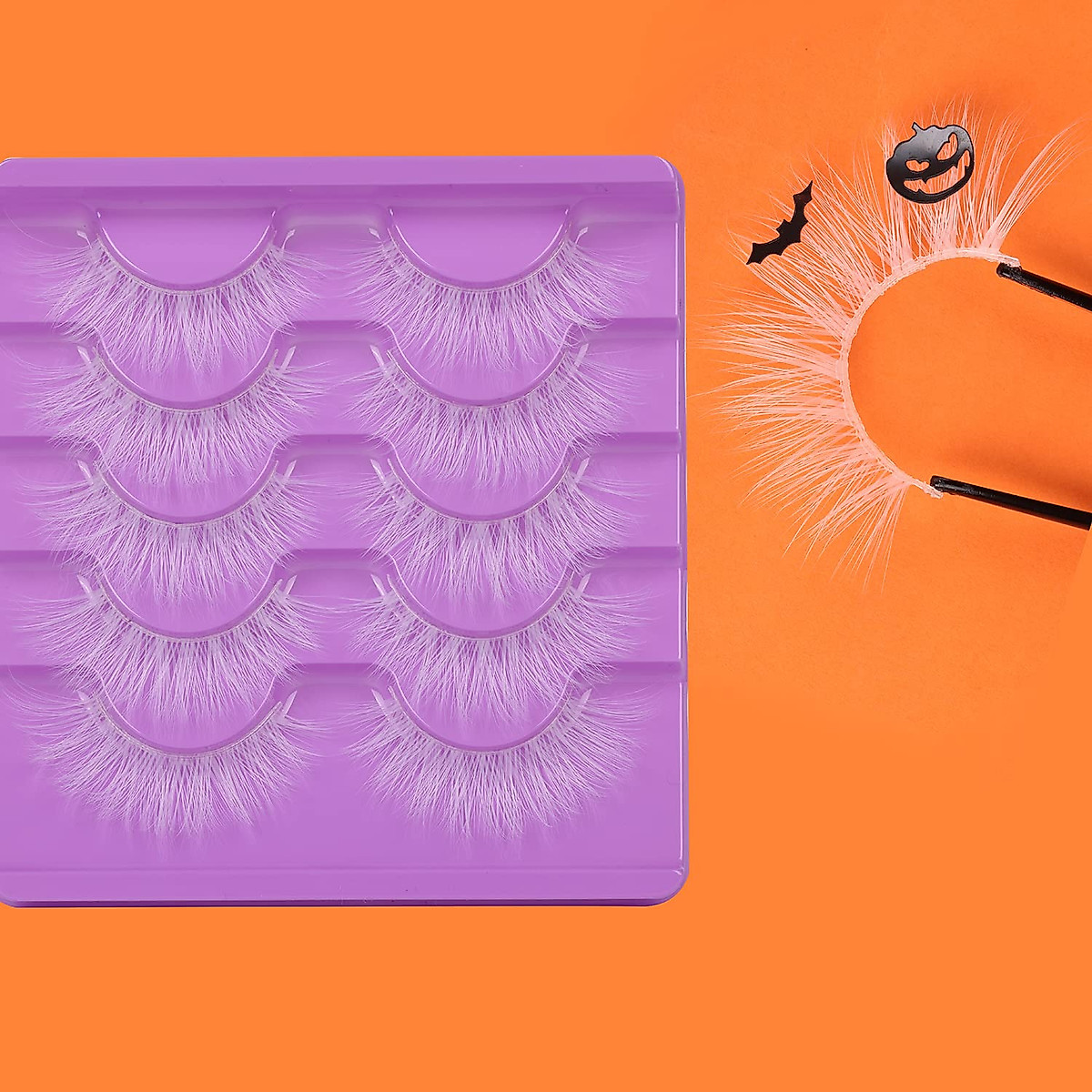 White Lashes Wispy False Eyelashes with Color 3D Mink Lashes Christmas Diy Cosplay Party Strip Eyelashes Pack, 5 Pairs