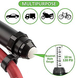 Spurtar 10-120 PSI Heavy Duty Tire Inflator Gauge Air Chuck with Pressure Gauge with 4 Way Tool and Valve Cores Tire Pressure Gauge with Inflator 12" Air Hose for Car Automotive Truck
