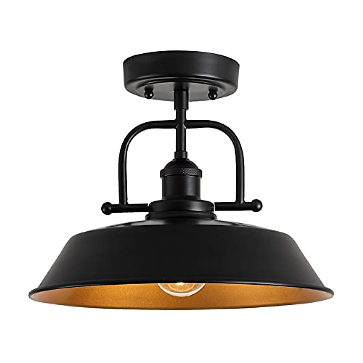 WNOMDY Industrial Metal Semi Flush Mount Ceiling Light Fixture,Farmhouse Lamp Black and Gold Close to Ceiling Light for Hallway Entryway Foyer Kitchen Island Living Room Bedroom,E26,12.6in
