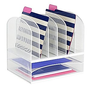 Safco ProductsProfessional Steel Mesh Onyx 2 Tray, 6 Sorter Desktop Organizer - Durable, Stylish Product for Home, Office and Classroom Organization- 13.75"L x 11.5"W x 13"H