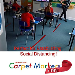 Extra Wide!! RED (2 INCH x 25 FEET) Original Carpet Markers Strips by Abaco Brands | Social Distancing | OKEO-TEK Certified Safe for Kids + Environment | Spots Sit Classroom Teachers Student School