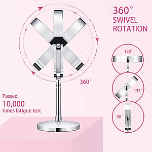 AMZNEVO Rechargeable 8'' Lighted Makeup Mirror, 10X Magnifying Vanity Mirror with 3 Color LED Lights, Double-Sided Cosmetic Mirror Battery Powered, Touch Button Adjust Brightness