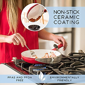 Generic Handy Pan 2-in-1 Nonstick Frying Pan & Strainer, 10-Inch, Ceramic & Stainless Steel, PFOA Free, Dishwasher Safe, Induction, Gas & Electric Stove