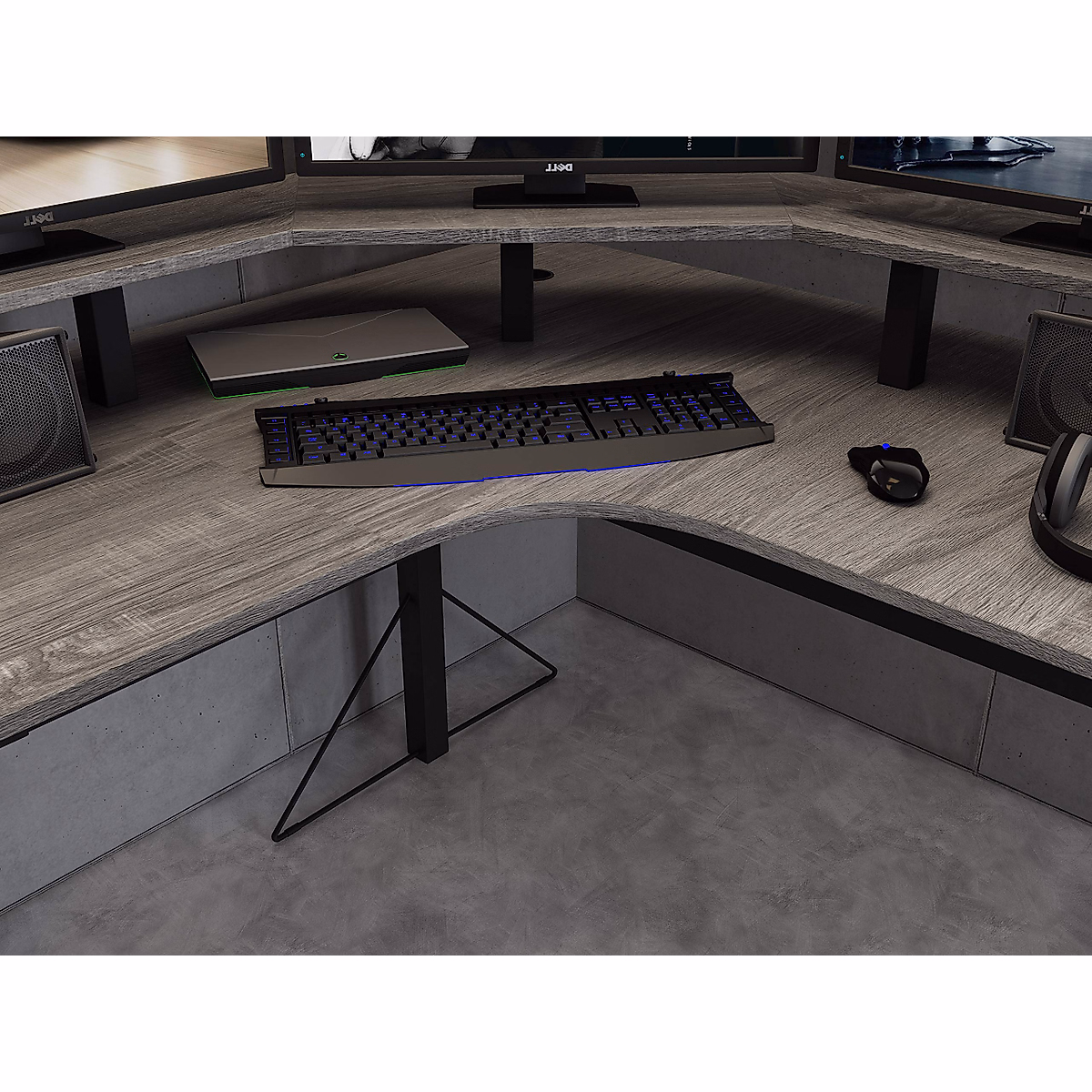 DAR CORE Computer Gaming L-Desk with Power, Gray/Black