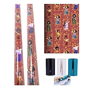 Ja'cor Encanto Christmas Wrapping Paper 2 Rolls 40 Sq Ft Total, Red Gift Wrap for Birthday Holiday Thanksgiving Presents Party Supplies All Occasion Bundle with 1-Mini Wrapping Paper Cutter