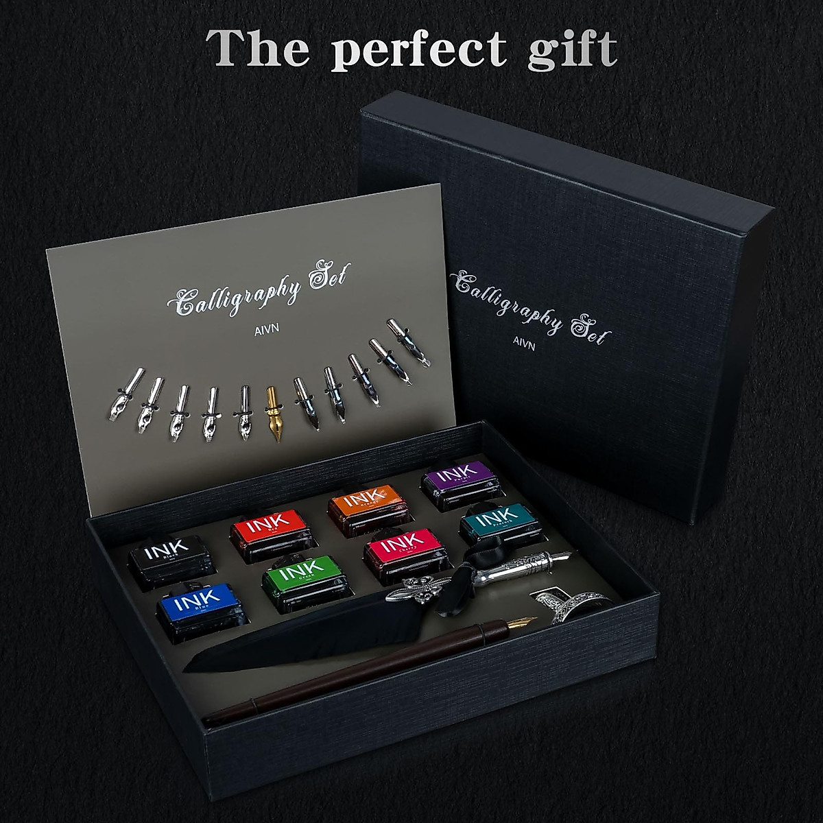 AIVN Complete Calligraphy Set for Beginners, Includes Calligraphy Pens, 12 Nibs, Quill Pen and Ink Set, Caligraphy Kits, Pen Holder and Introduction Booklet for Elegant Writing