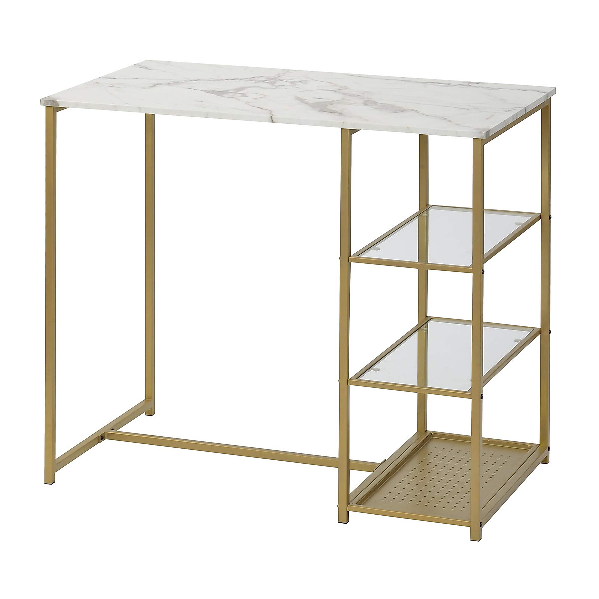Tiophome Dining Modern Faux Marble Countertop Stools/Storage Shelves, Breakfast Table Chair Home Kitchen Bistro, Living Room Furniture (White/Gold), 3-Piece Bar Pub Set