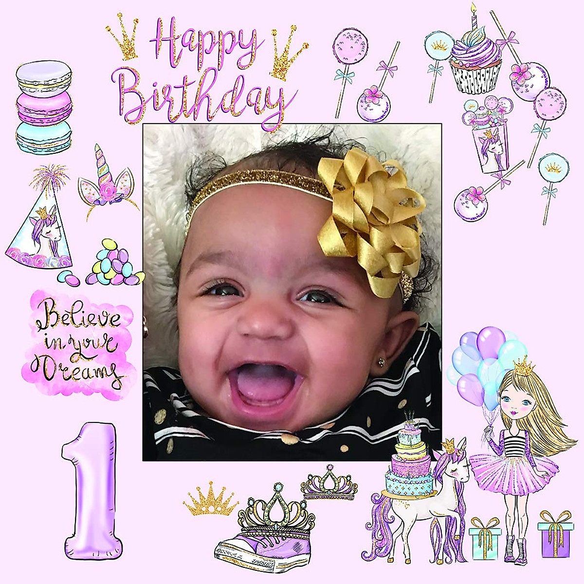 Fun Gift Wrap 1st Birthday Personalized Wrapping Paper - Customized With Your Photograph, Name, or Message, 4 Foot Roll, 30 Inch Wide-1st Birthday Princess