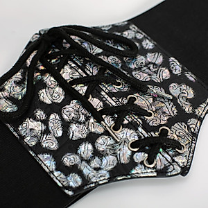 GRACE KARIN Women Lace-up Corset Belt Elastic Wide Belt Shiny Sparkly Belt for Renaissance Faire Costume(Black-Shiny,XL)