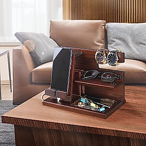 Wood Phone Docking Station for Men - Wooden Nightstand Organizer - Personalized Idea for Him, Husband, Boyfriend, Dad, Son, Boss, Colleague - Perfect for Anniversary, Birthday, Christmas, Fathers Day