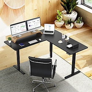 AVLT 47" Electric Standing Desk (3 ft 11 inches) L Shaped Sit Stand Desk Height Adjustable with Swappable Mid Foot Design - 3 Leg Motorized Corner Desk - Frame Only - Black