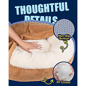 Pet Soft Small Dog Bed Cat Bed with Cover Cave - Round Calming Dog Beds Washable Cuddler Puppy Beds for Small, Medium Dogs and Cats (Khaki, 27")