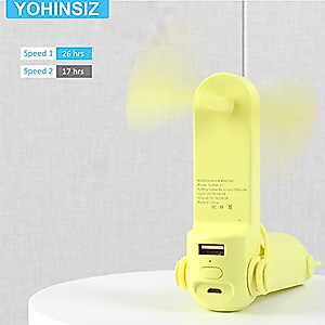 YOHINSIZ Personal Handheld Mini Fan, Portable Fan With Power Bank And Flashlight, 4 IN 1 USB Rechargeable Small Fan, Battery Operated Hand Fan For Travel, Outdoor, Indoor (Yellow)