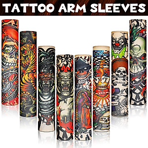 Jecery 16 Pcs Temporary Tattoo Sleeve for Kids, Fake Slip on Arm Sunscreen Sleeves, UV Sun Protection Cooling Arm Sleeves for Kid Child
